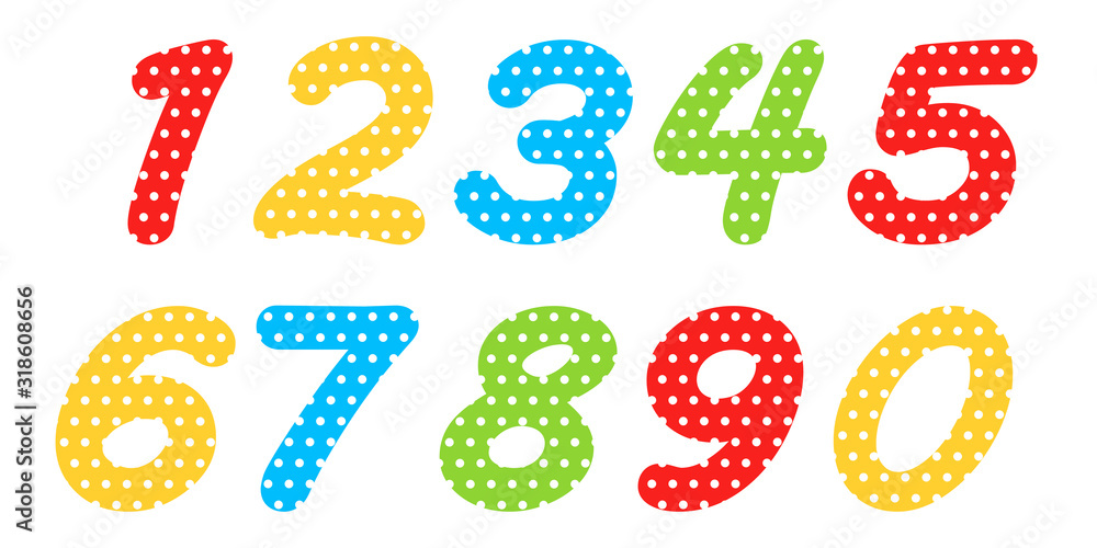 Polka dot number set. Clipart image isolated on white background Stock ...