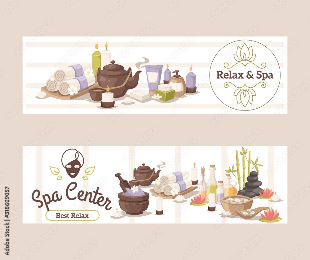 Spa center advertisement banner, vector illustration. Beauty salon ...