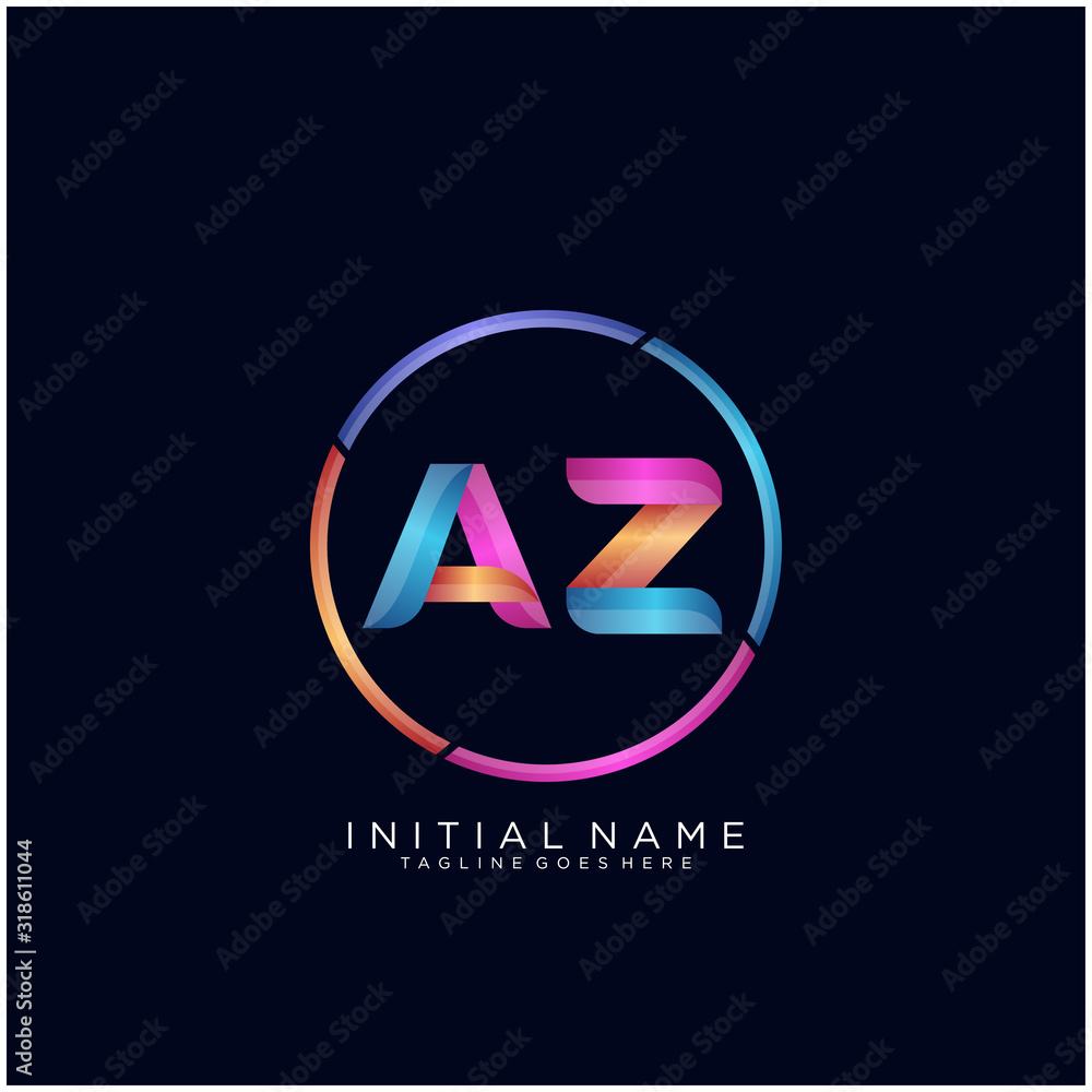 Initial letter AZ curve rounded logo, gradient vibrant colorful glossy ...