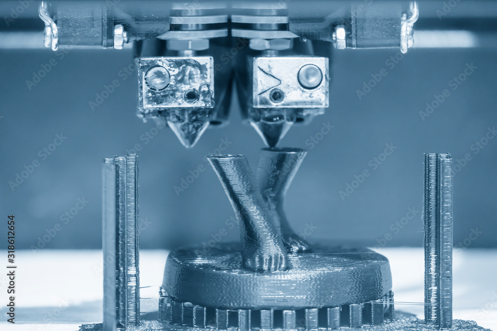 The 3D printing machine operation with the thermoplastic materials. The ...