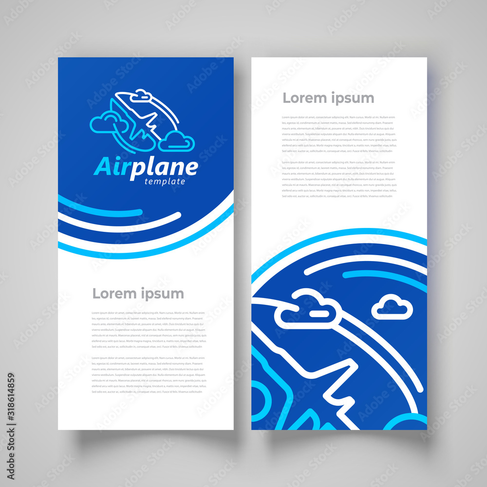 Flyer Airplane design template theme fly clouds lines style elements ...