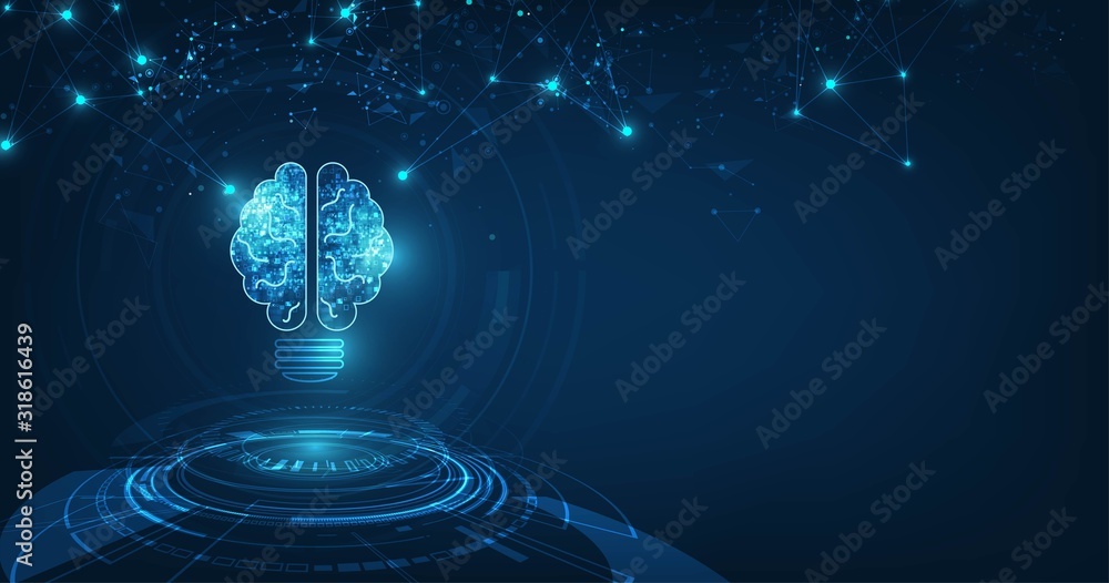 Vector circle tech with light blue and lamp bulb,Concept of thinking ...