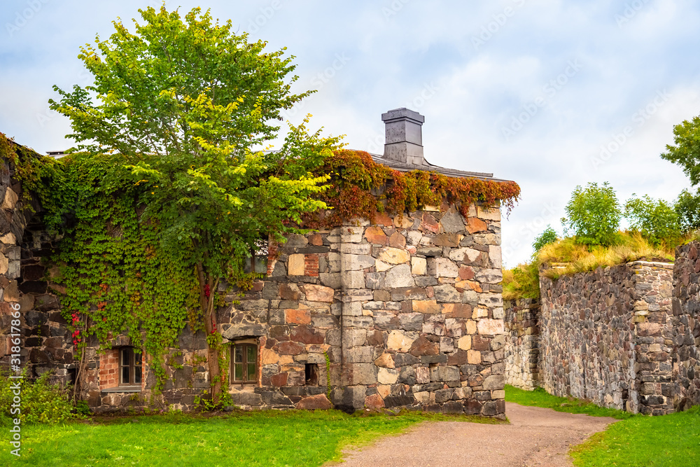 Helsinki. Finland. The walls of Suomenlinna fortress are made of ...