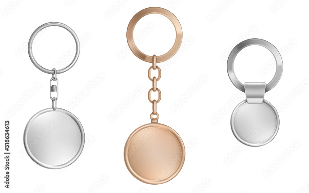 Keychains set. Metal round keyring holders isolated on white background ...