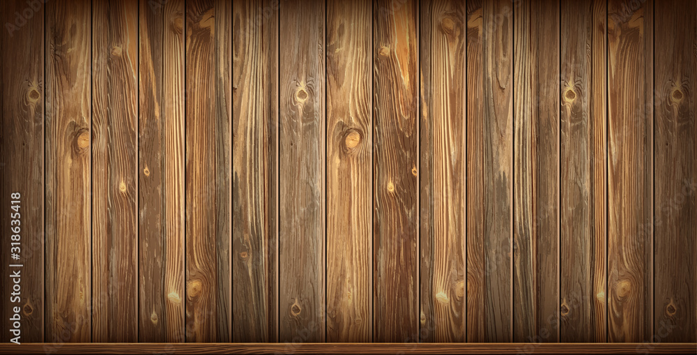 Vetor de Wooden wall and baseboard with aged surface, realistic vector ...