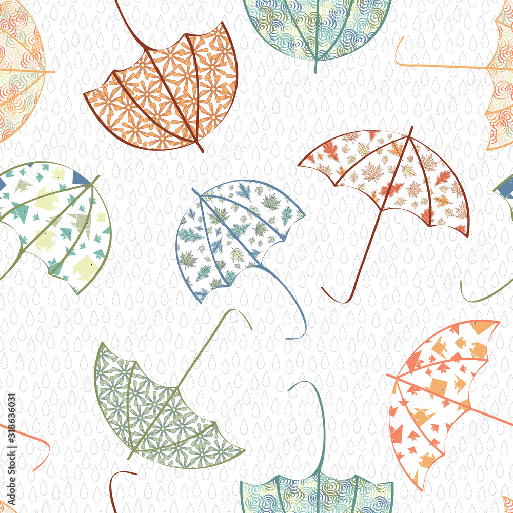 Vector Blue, Green, Yellow, Orange Printed Umbrellas on White ...