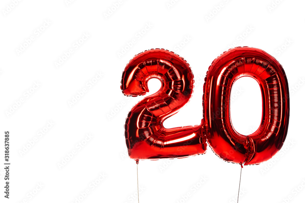 number 20 red balloons isolated on white Stock Photo | Adobe Stock