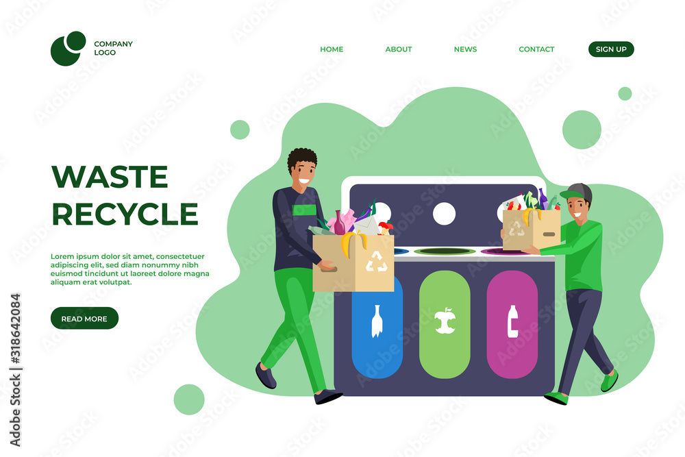 Trash sorting flat landing page template. Waste management, garbage ...