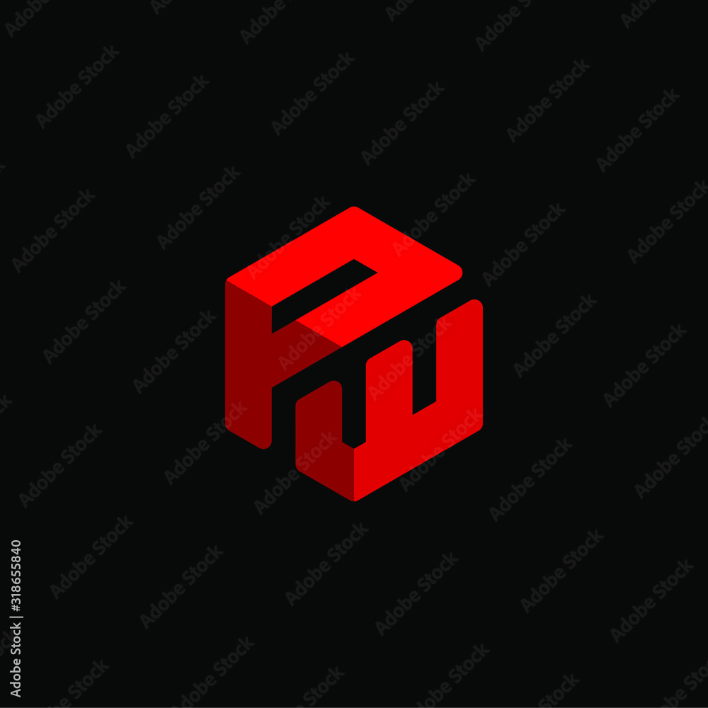 Initial letter PW logo template with 3d cube hexagonal symbol in flat ...