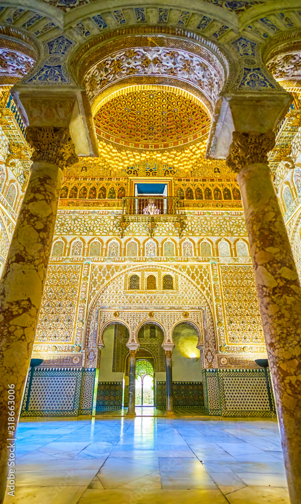 The arched entrance to the Ambassadors Hall in King Pedro Palace in ...