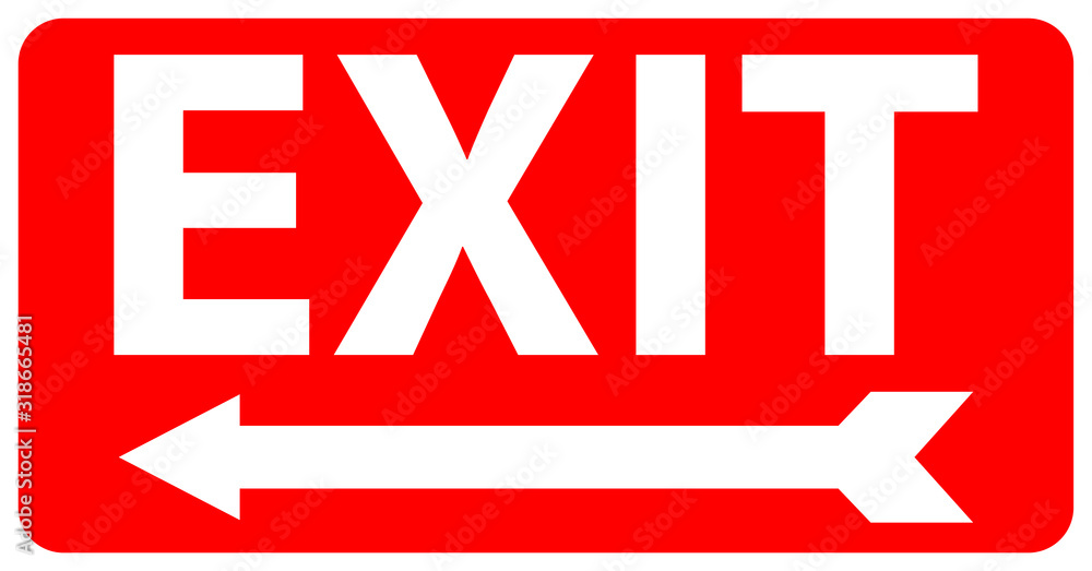 exit sign. Warning icon red color. arrow vector. Isolated background ...