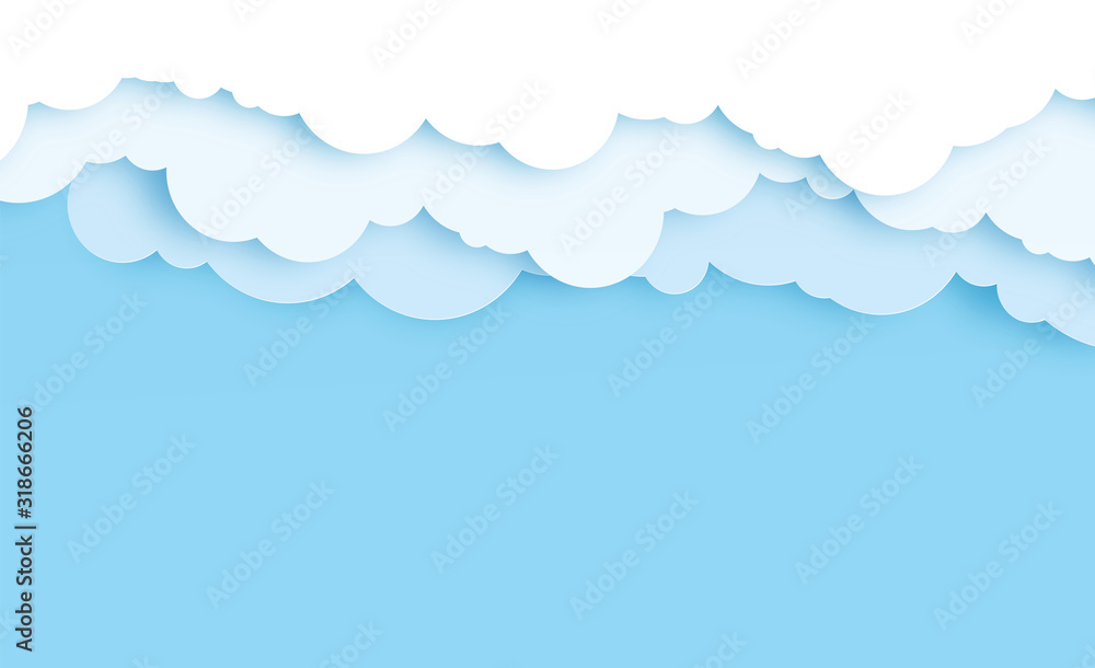 Border of white paper cut clouds on blue background for design. Paper ...