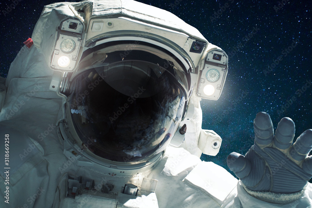 Spaceman in outer space. Welcome to space. Astronaut close up Stock ...