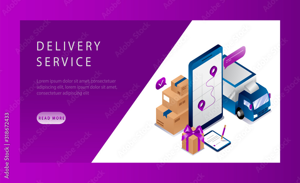 Isometric Logistics and Delivery Service Landing Page Concept. Delivery ...
