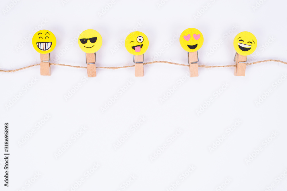 Top above high angle close up view photo of five nice glad smiley faces ...