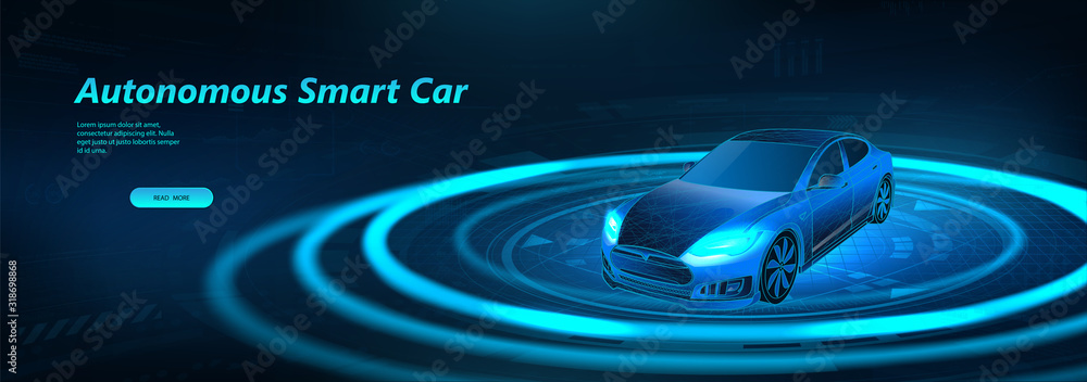 Autonomous smart car scans the road. Smart car concept. Automatic ...