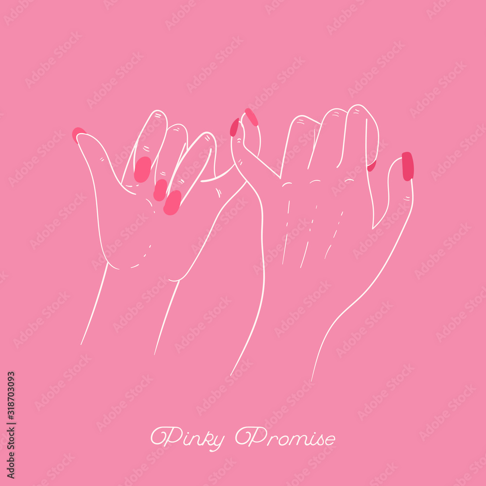 Hand drawn pinky promise concept. Hands. Outline, line art, flat style ...