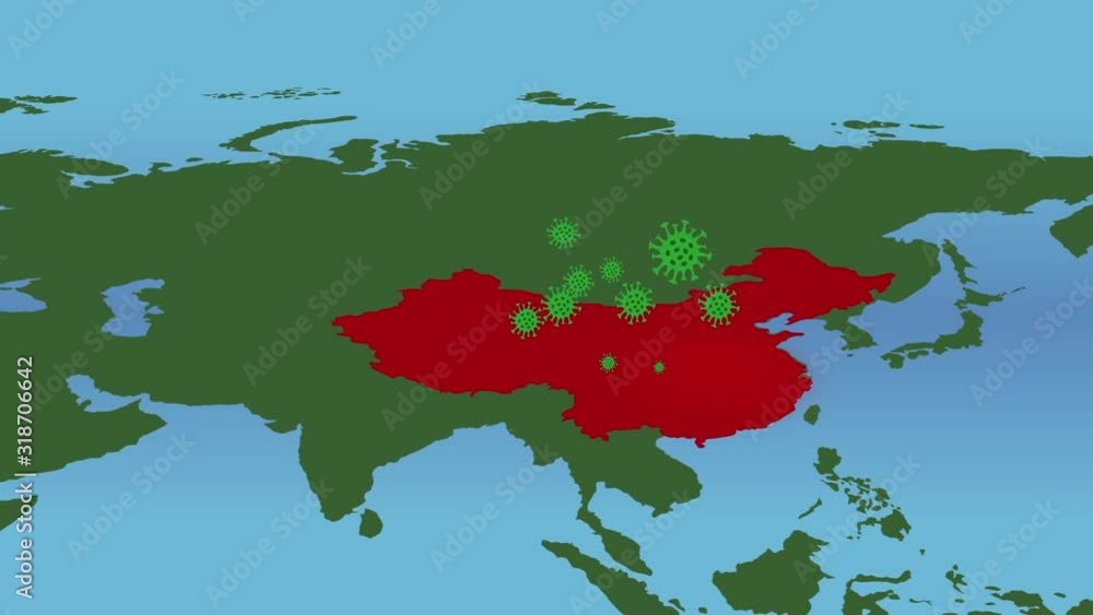 China coronavirus world map green and red. Spread of the deadly ...