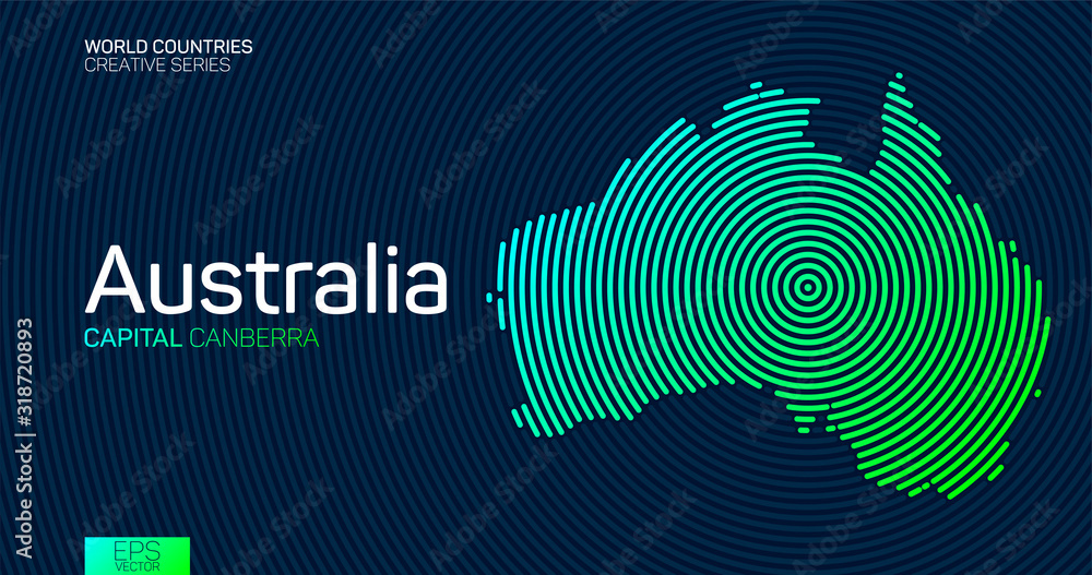 Abstract map of Australia with circle lines Stock Vector | Adobe Stock