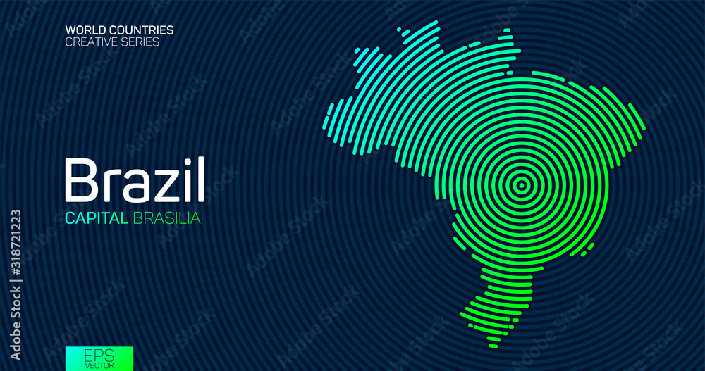 Vetor de Abstract map of Brazil with circle lines do Stock | Adobe Stock