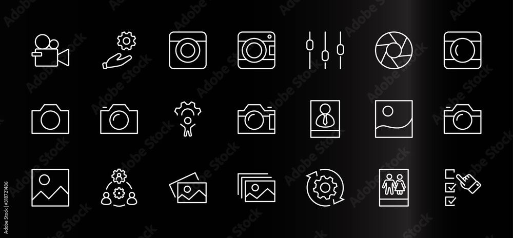 Set of Cameras and photo, vector line icons. Contains symbols of ...