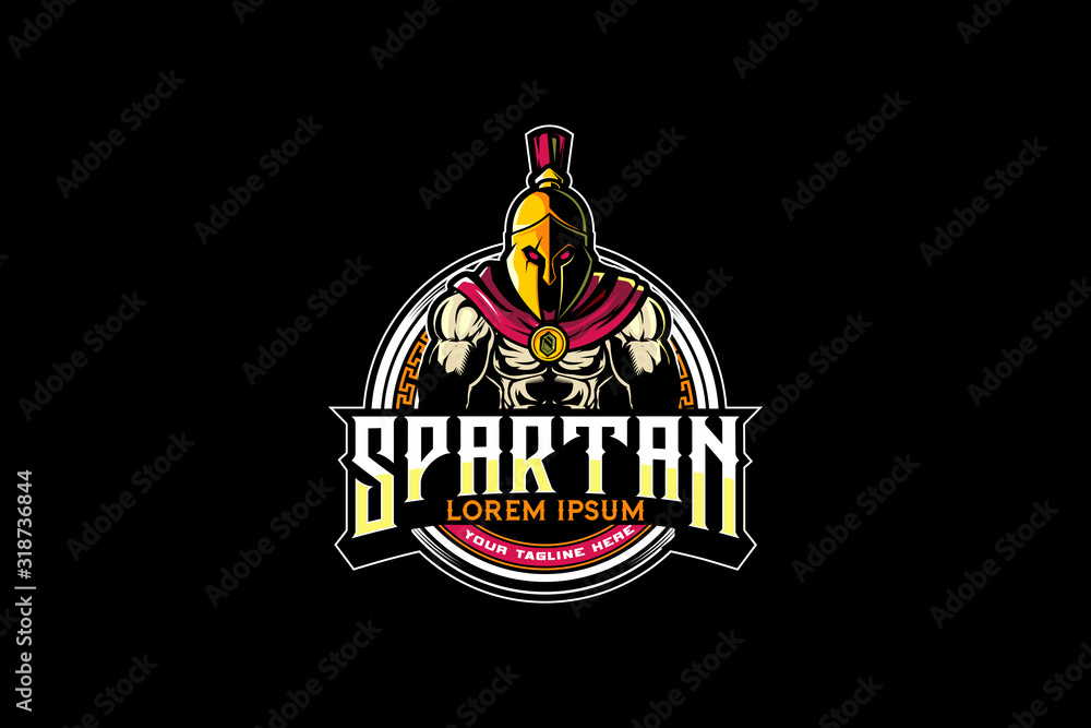 SPARTAN CARTOON CHARACTER VECTOR BADGE LOGO TEMPLATE Stock Vector ...