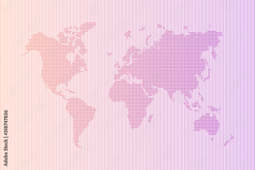 Abstract world map in horizontal and vertical lines. Vector cartography ...