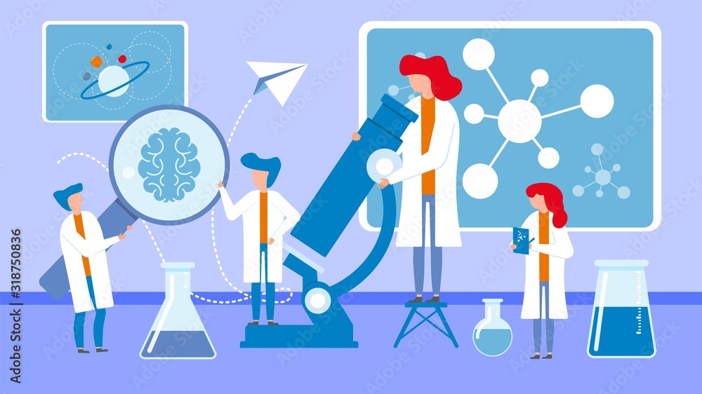 Scientists in laboratory antivirus vaccine search vector illustration ...