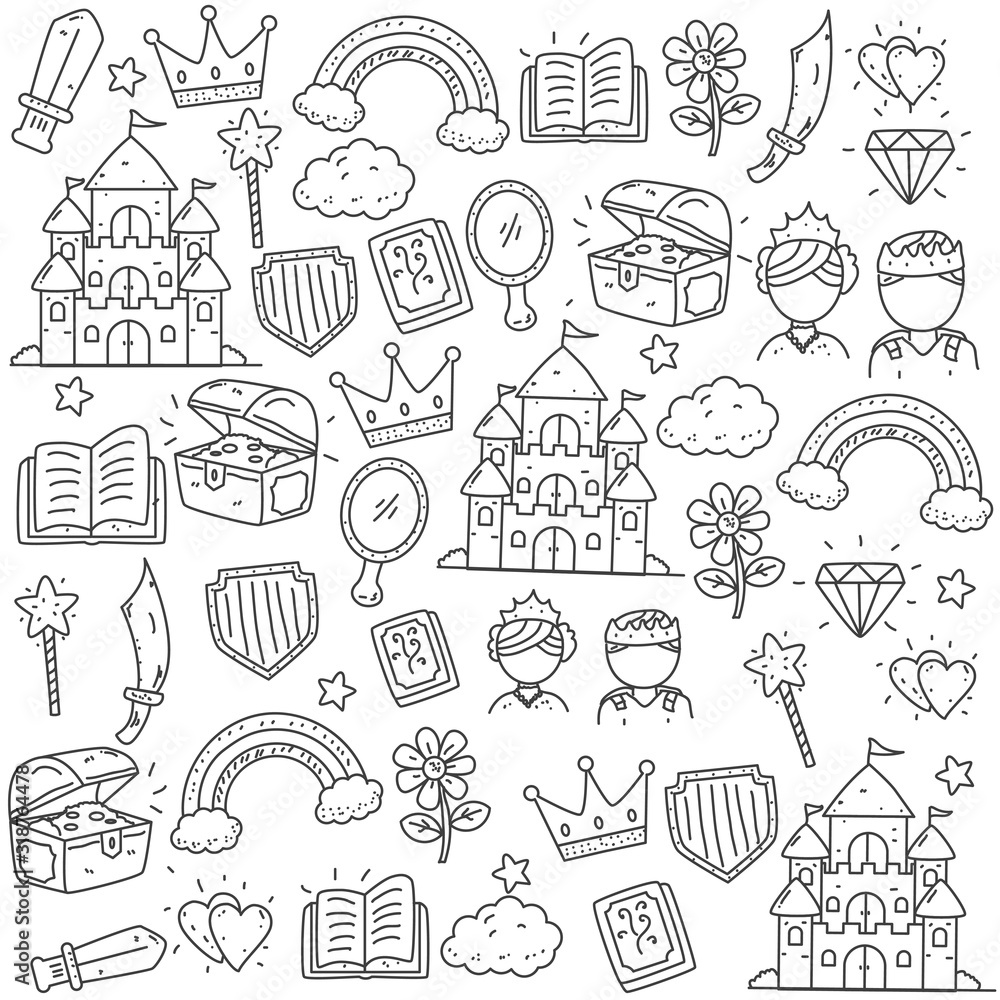 Fairy tale and kids fantasy doodle vector illustration in cute hand ...