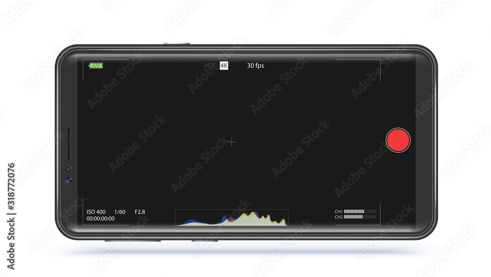Smartphone interface with digital camera viewfinder. Video screen of ...