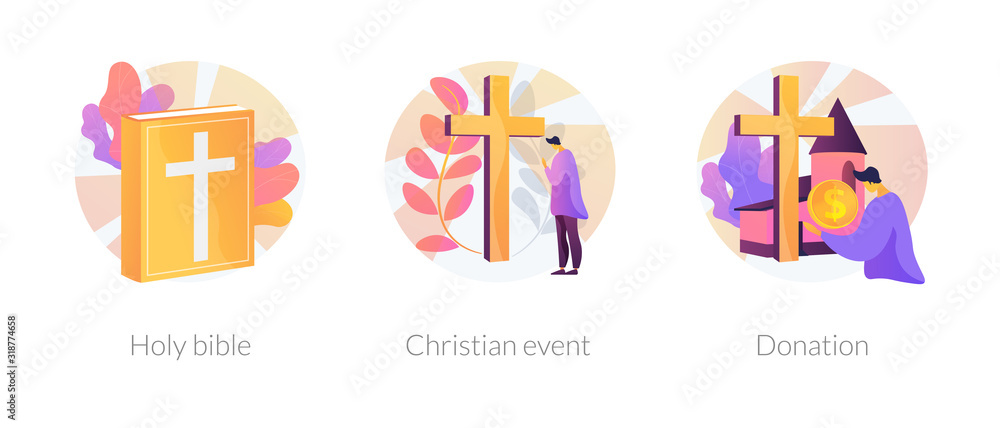 Church congregation lifestyle symbols. Sacred book, religious ...