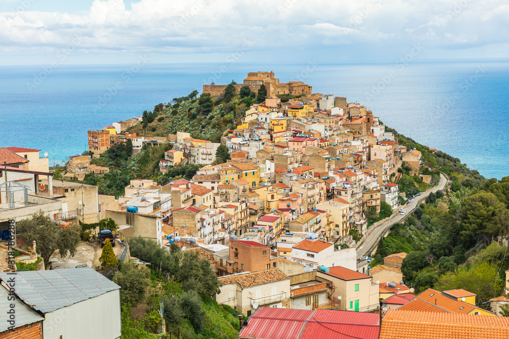 Italy, Sicily, Messina Province, Caronia. The medieval hilltop town of ...