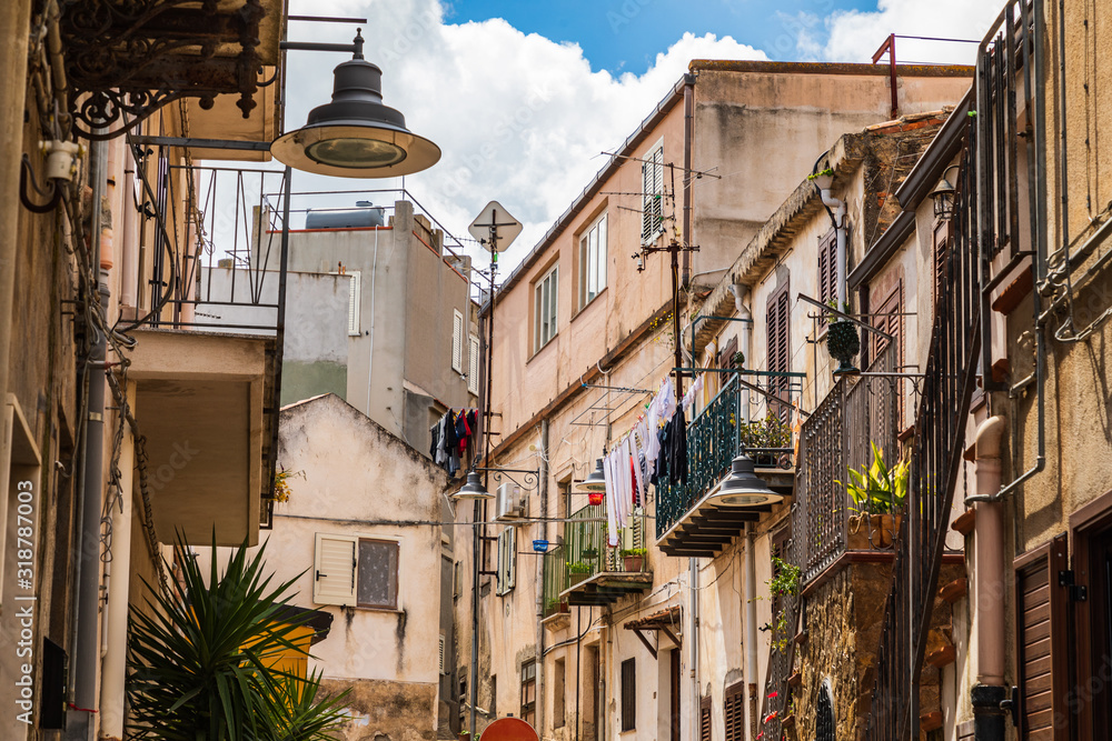 Italy, Sicily, Messina Province, Caronia. View of buildings with ...