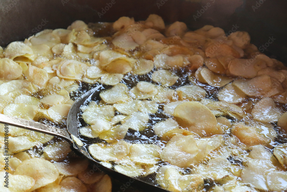 Cooking Frying In Hot Oil Spicy Crunchy Fresh Fried Fryums Chips Salted ...