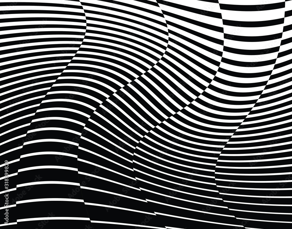 Abstract 3d background with optical illusion wave. Black and white ...