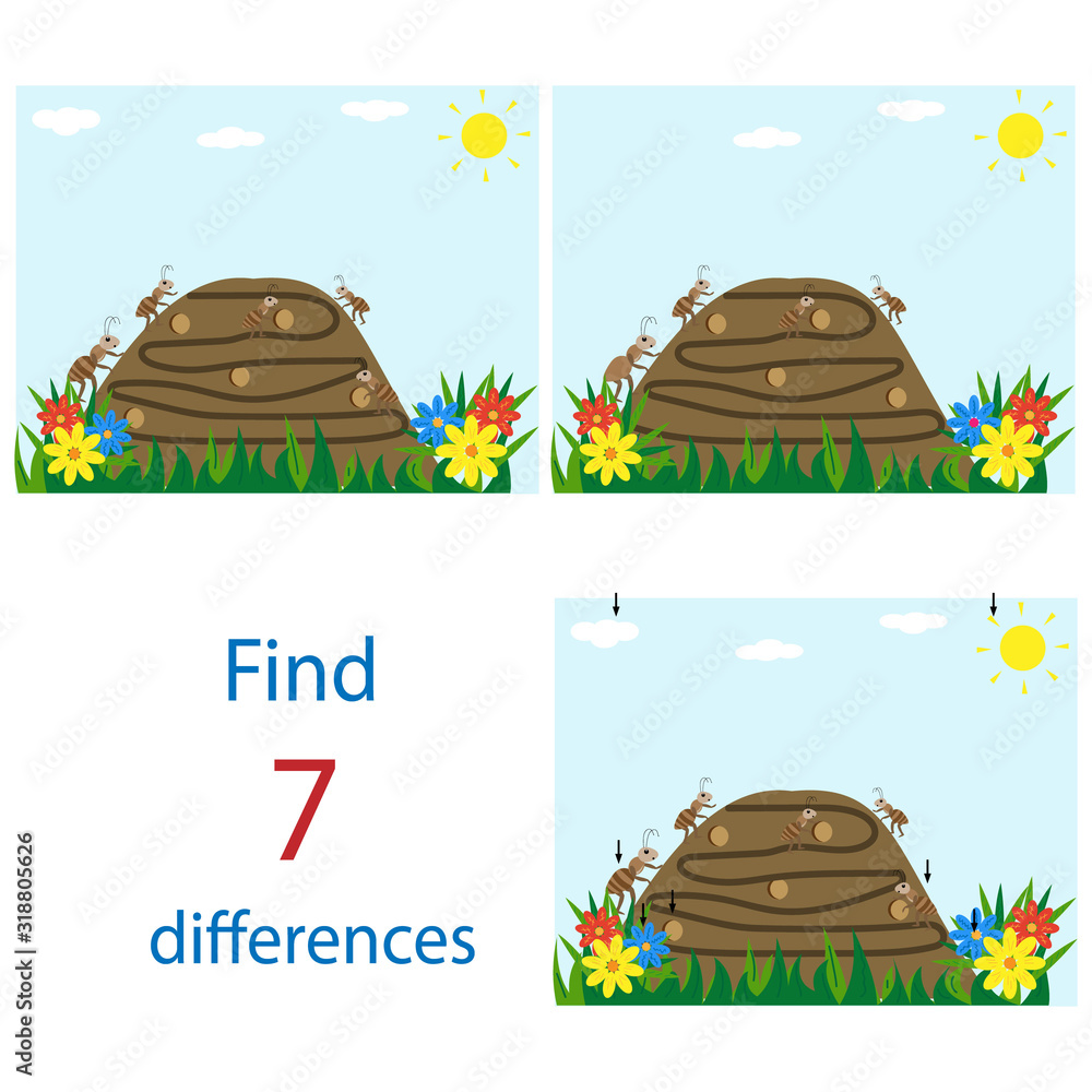 Mindfulness game for children find 7 differences vector illustration ...