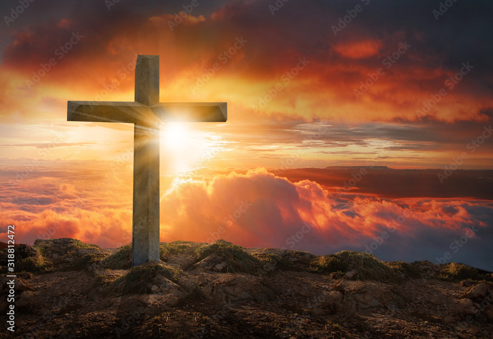 Crucifixion of jesus christ cross at sunset Stock Photo | Adobe Stock