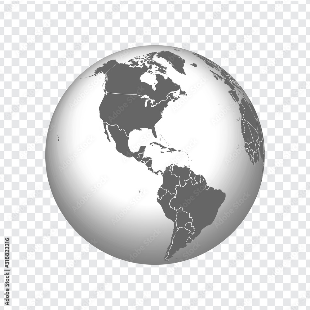 Globe of Earth with borders of all countries. 3d icon Globe in gray on ...