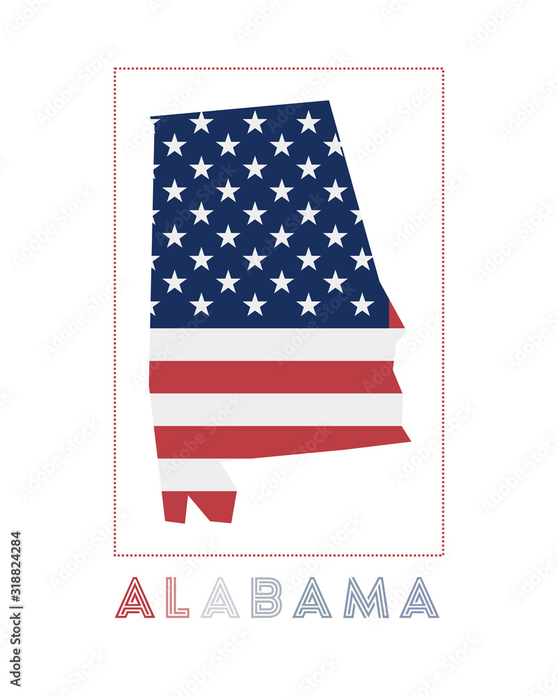 Alabama Logo. Map of Alabama with us state name and flag. Cool vector ...