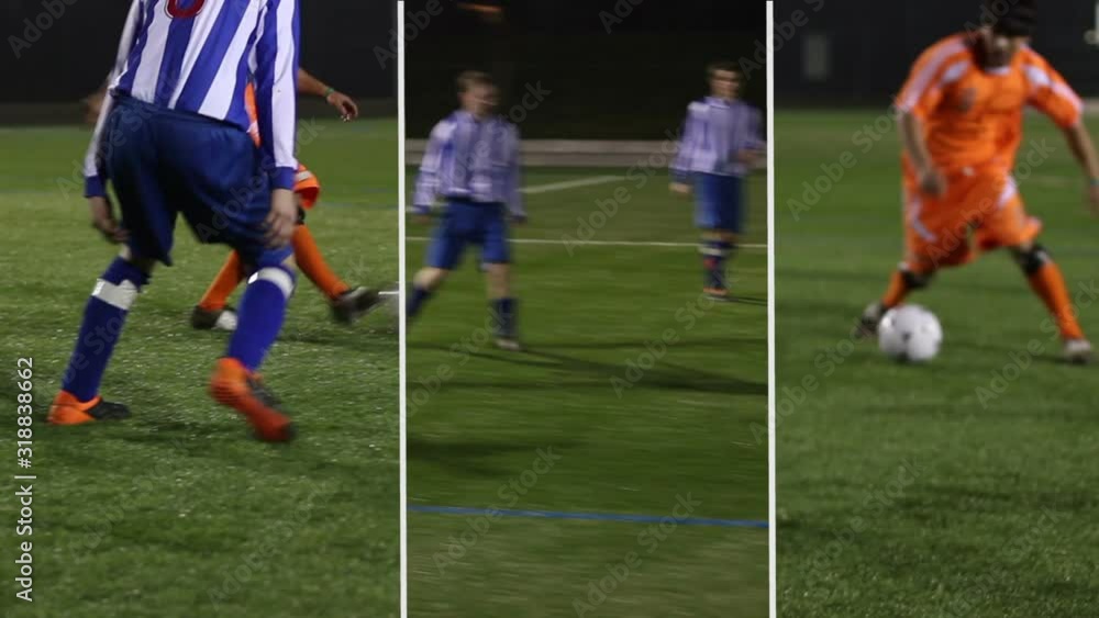 Montage / Split Screen of Dribbling and Action during a Football ...