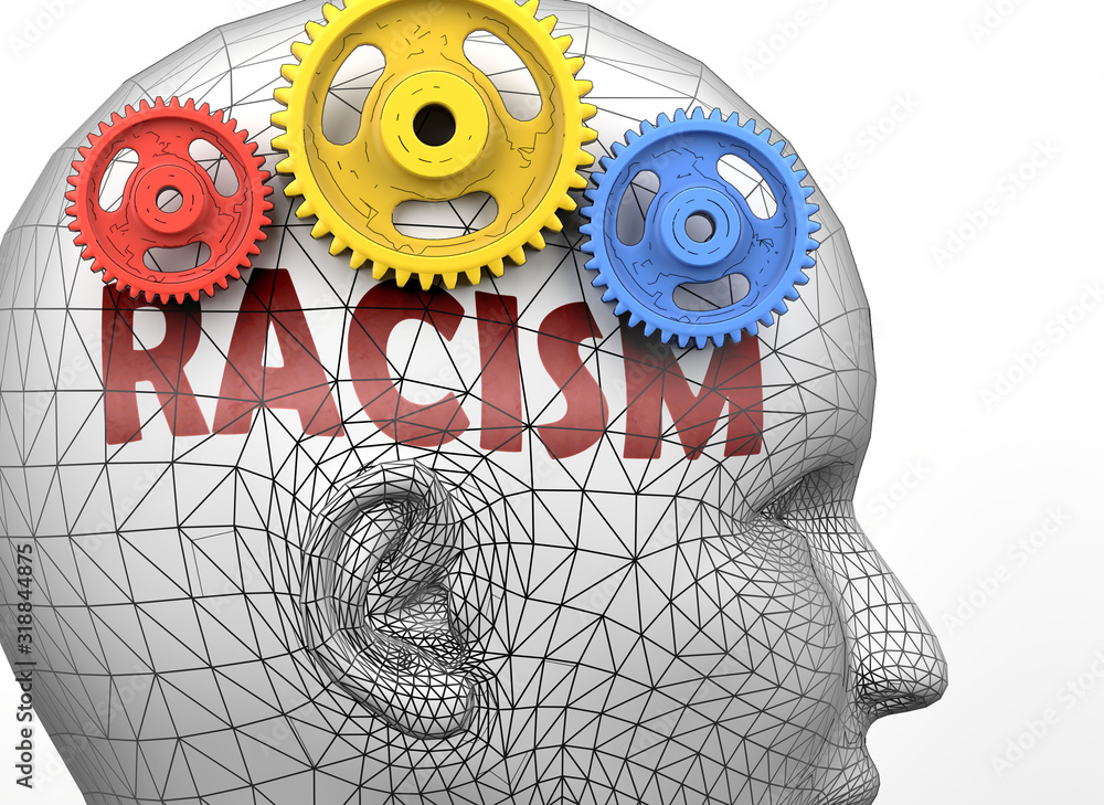 Racism and human mind - pictured as word Racism inside a head to ...