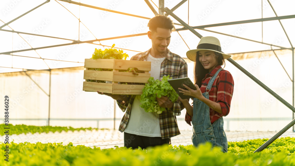 Smart farm,sensor technology,smart agriculture concept.Farmer and ...