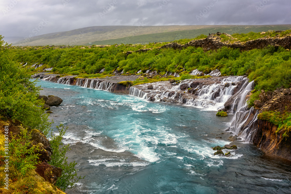 Hraunfossar waterfalls or Lava Falls, Iceland. Beautiful summer ...