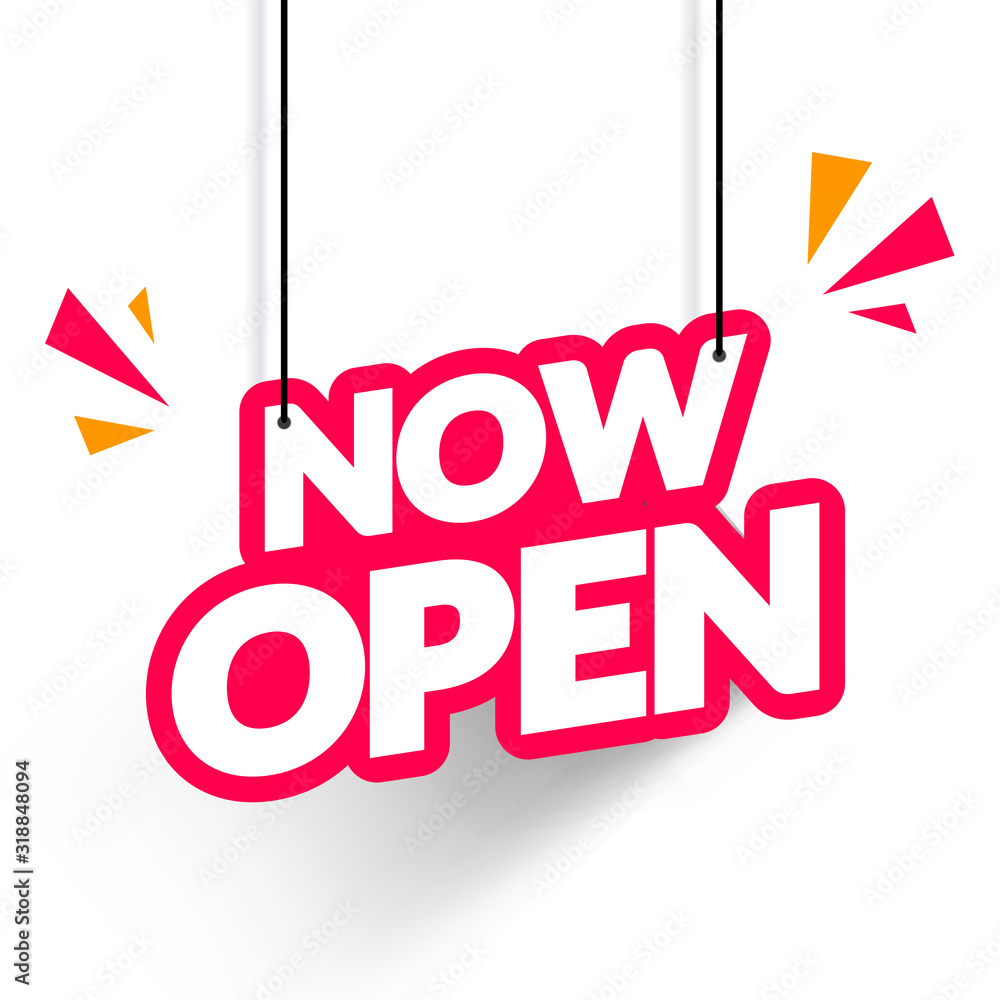 Vector Illustration Hanging Tag Now Open. Modern Web Banner Element ...
