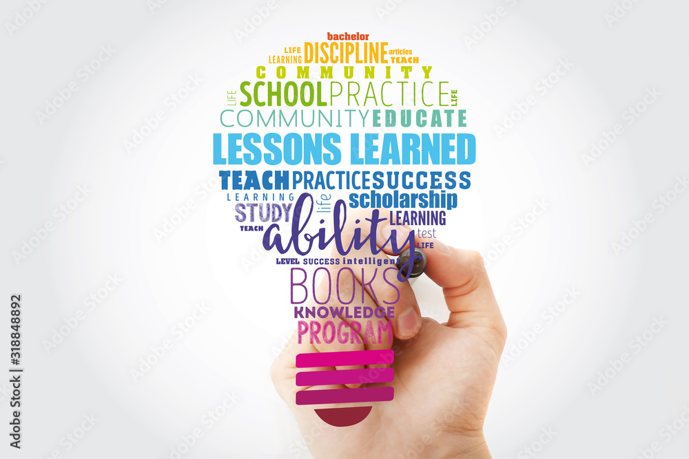 Lessons Learned light bulb word cloud collage, education concept ...