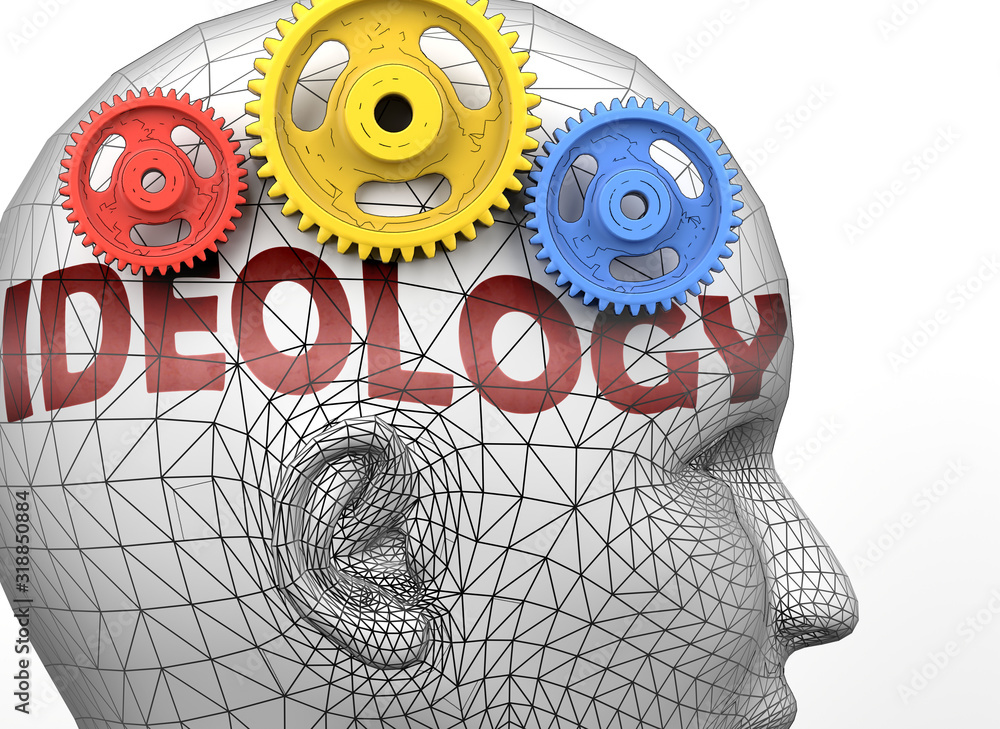 Ideology and human mind - pictured as word Ideology inside a head to ...