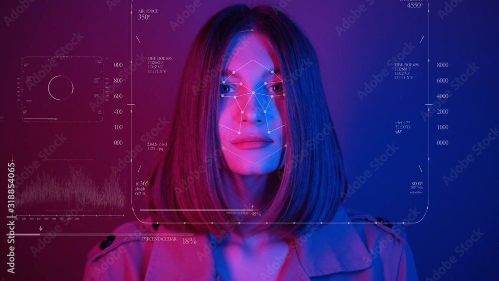 Future. Face Detection. Technological 3d Scanning. Biometric Facial ...