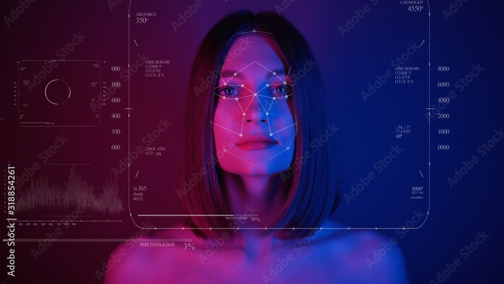 Future. Face Detection. Technological 3d Scanning. Biometric Facial ...