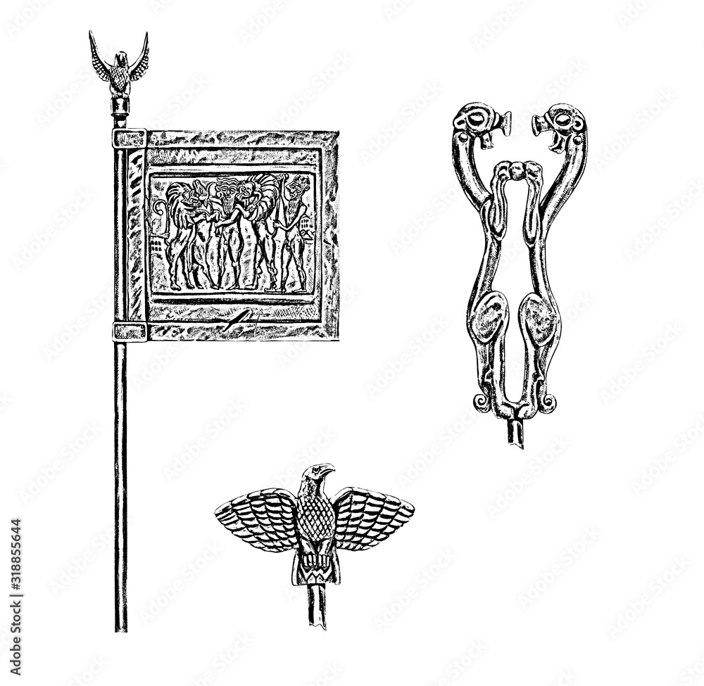 Ancient assyrian, sumerian, persian flags and standards. Black and ...