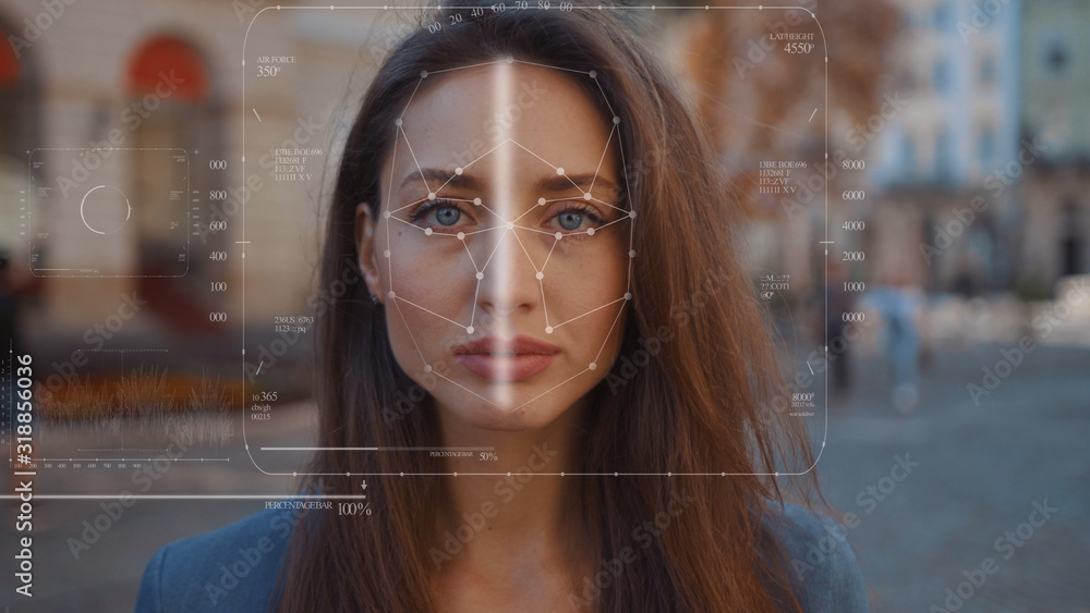 Future. Face Detection. Technological 3d Scanning. Biometric Facial ...